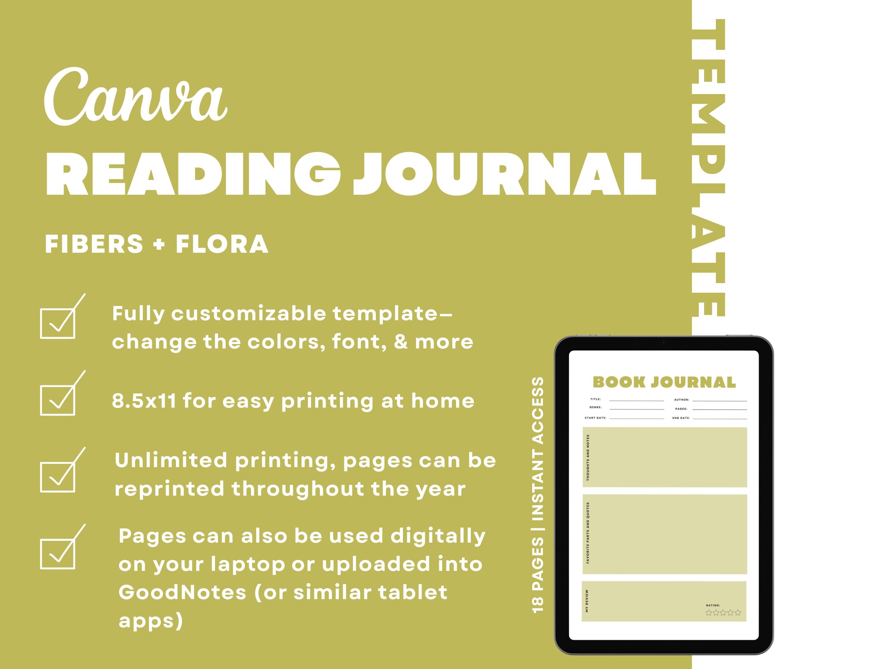 Editable Reading Journal Canva Template | Digital Book Tracker, Reading ...