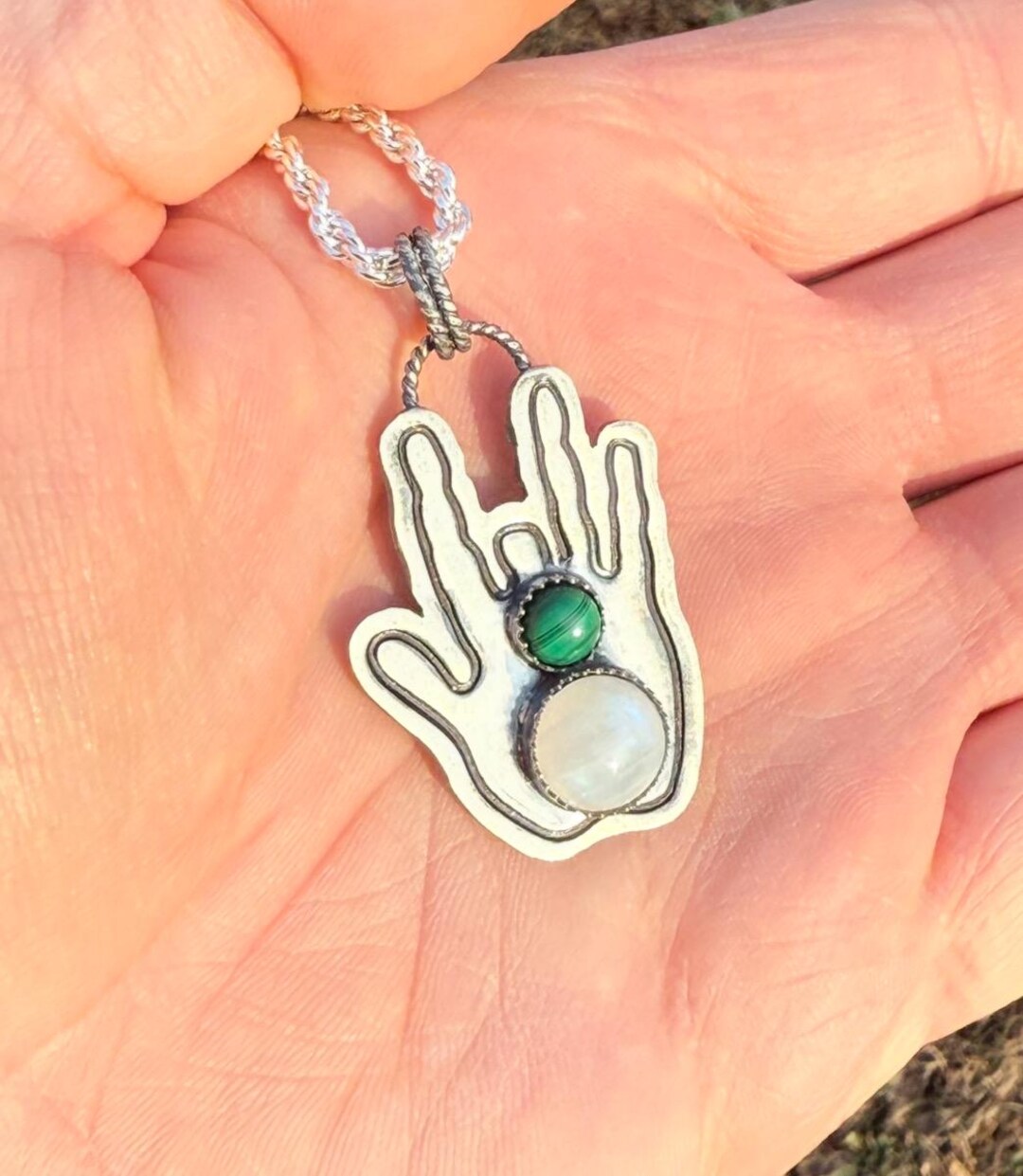 Mae’s Sterling Silver and Gemstone Jerry Hand Pendant - Etsy