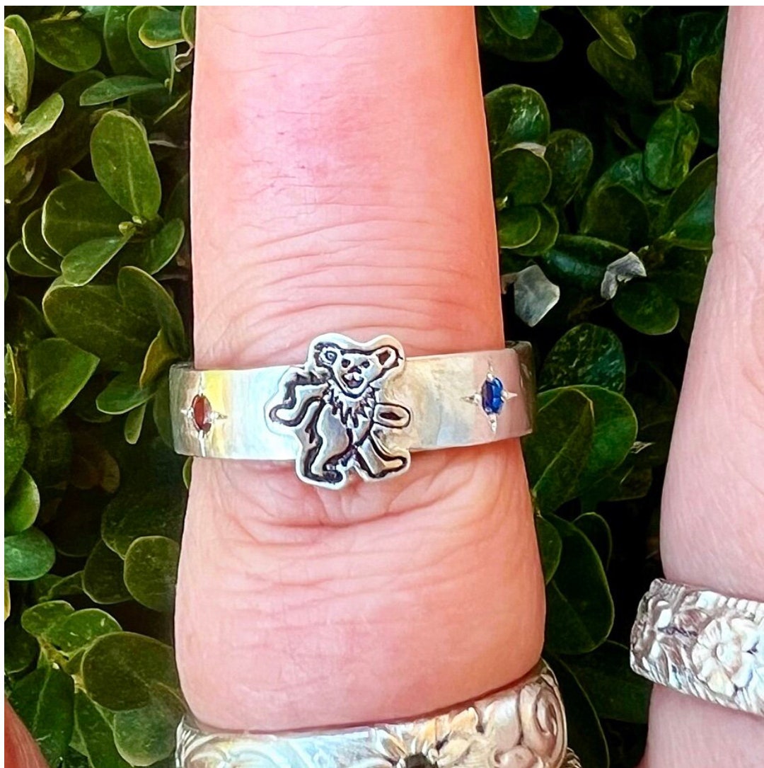 Sterling Silver, Garnet, and Blue Spinel Grateful Dead Marching Bear ...