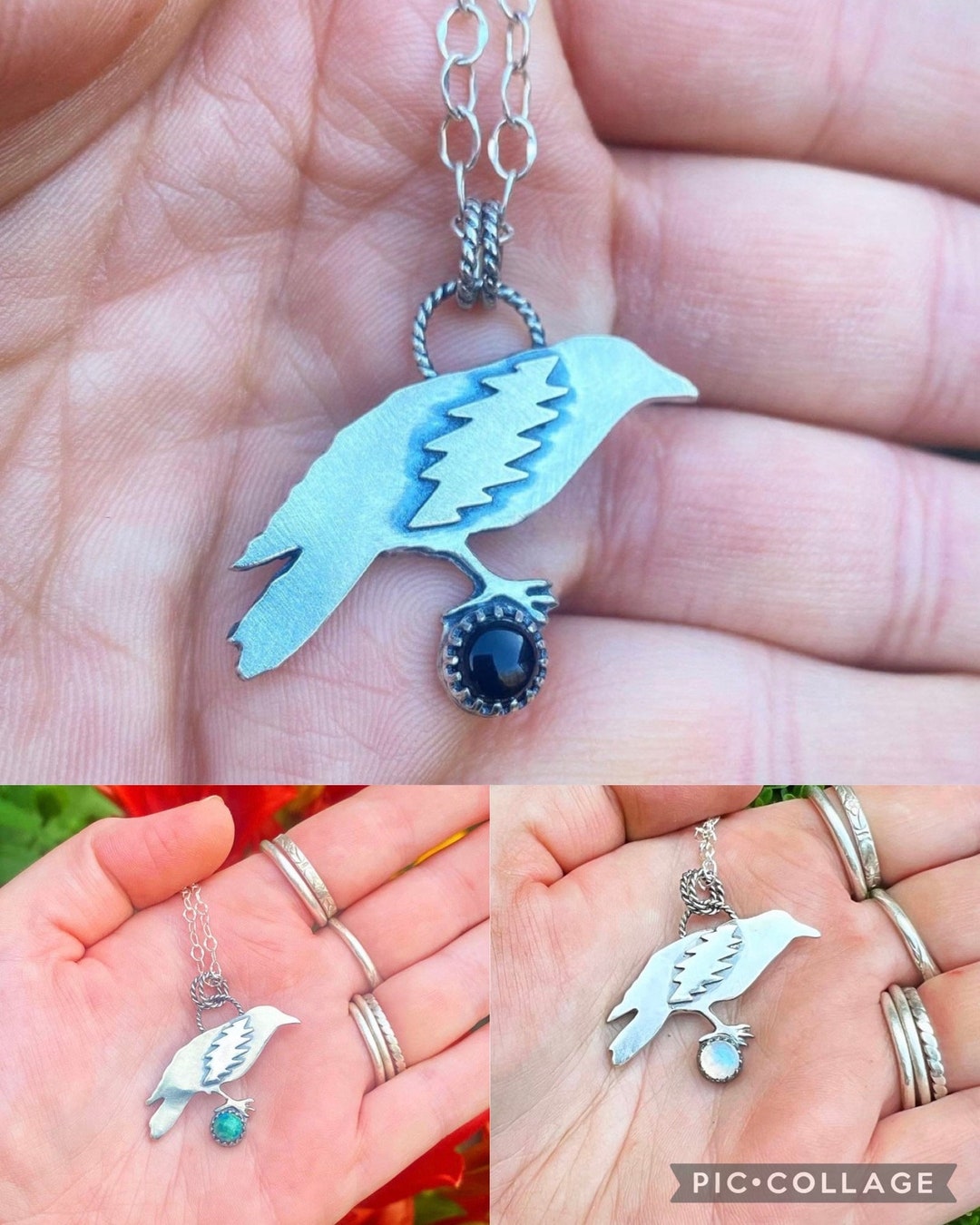 Sterling and Gemstone Bolt Crow - Etsy
