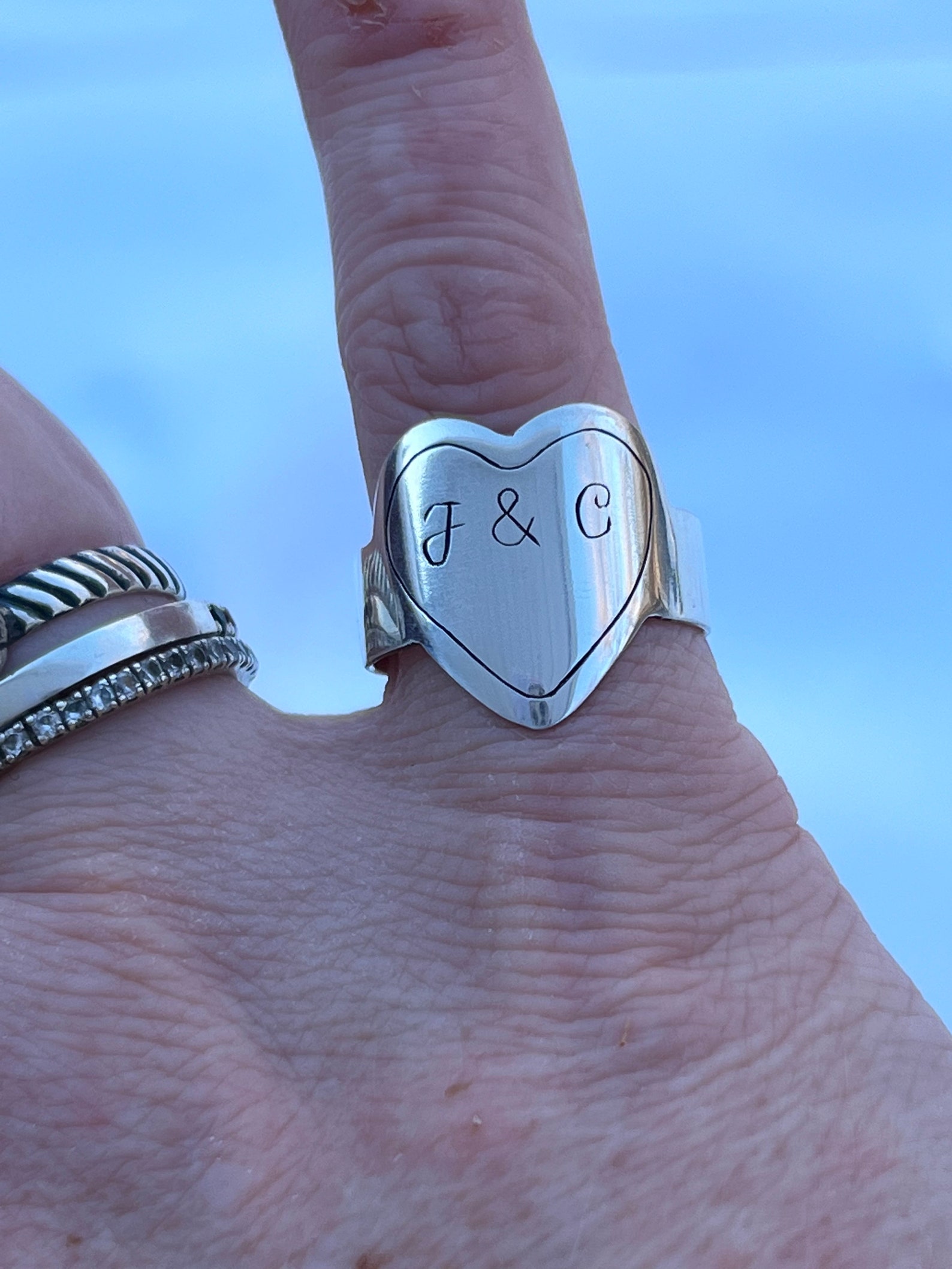 Custom Sterling Engraved Heart Ring - Etsy