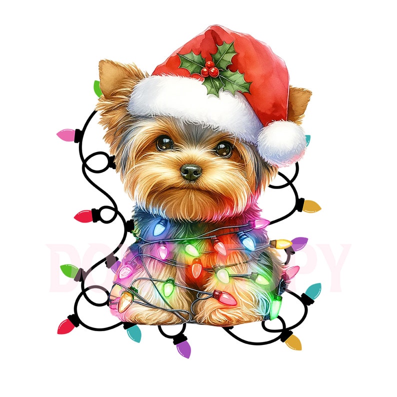 Yorkie Dog File , Yorkie Christmas PNG, Yorkie Dog With Christmas Light ...