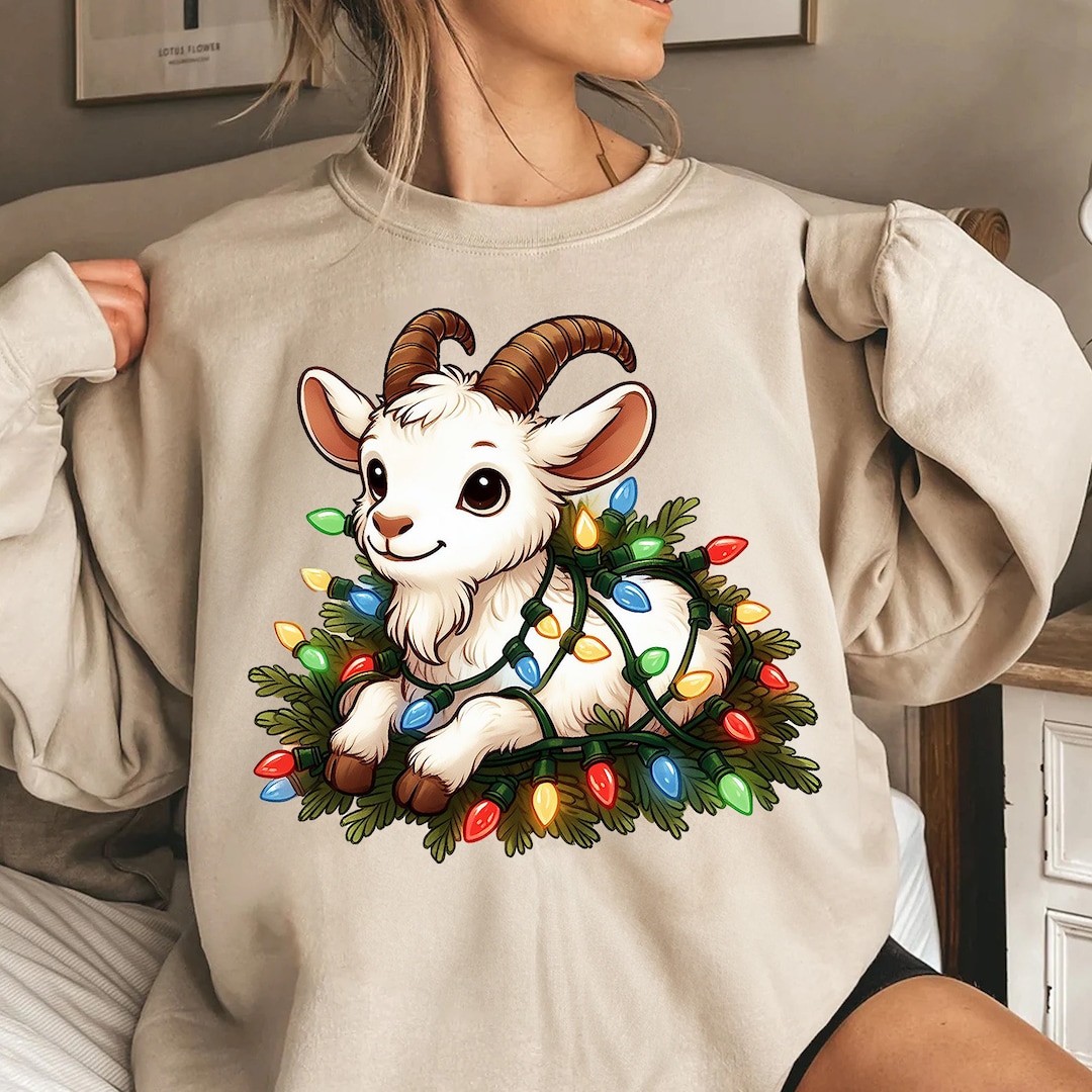 Goat File , Goat Christmas PNG, Goat Design, Goat With Christmas Light ...