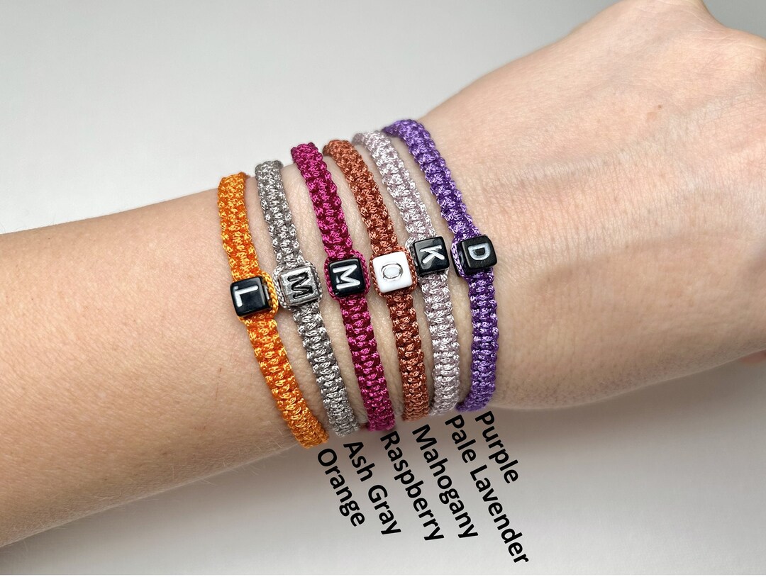 Set of 2 Personalized Square Bead Initial Bracelets With a Wish Card ...