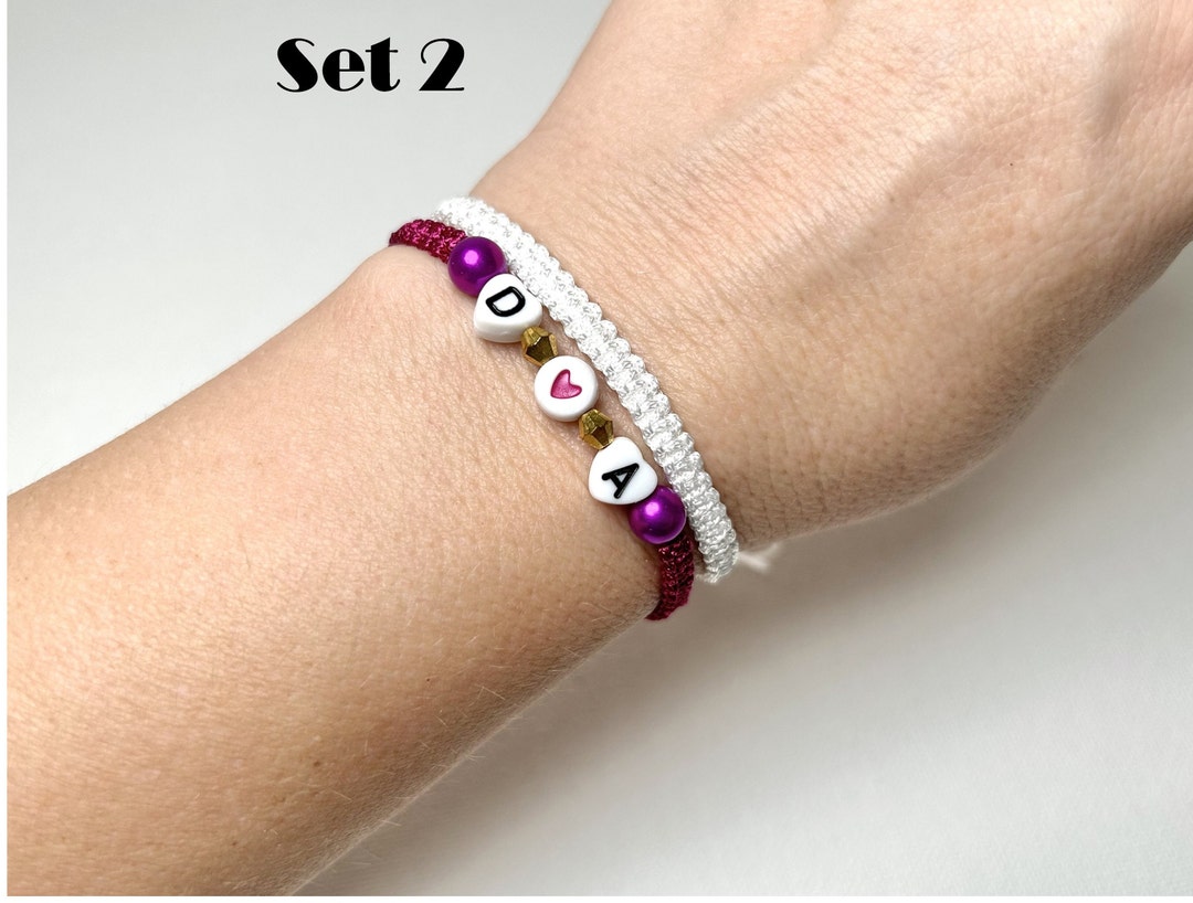 Set of 2 Personalized Initial Bracelets With a Wish Card and a Gift ...