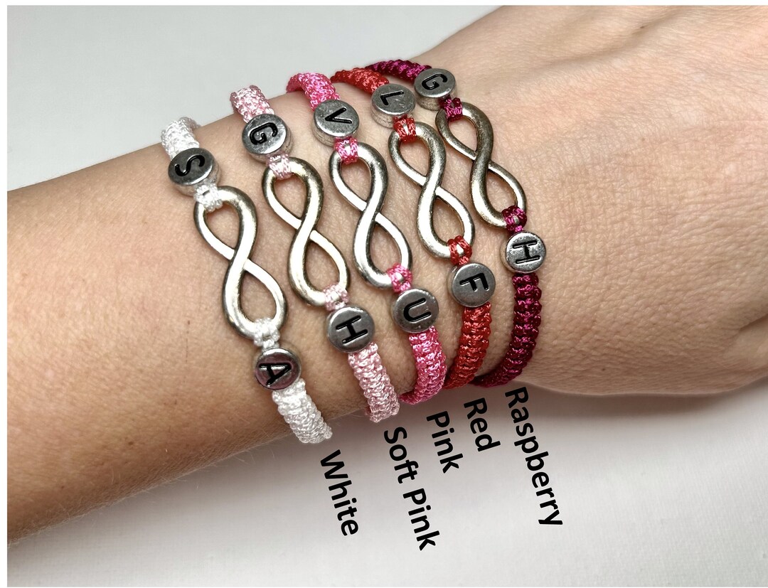 Set of 2 Infinity Personalized Initial Bracelets With a Wish Card and a ...