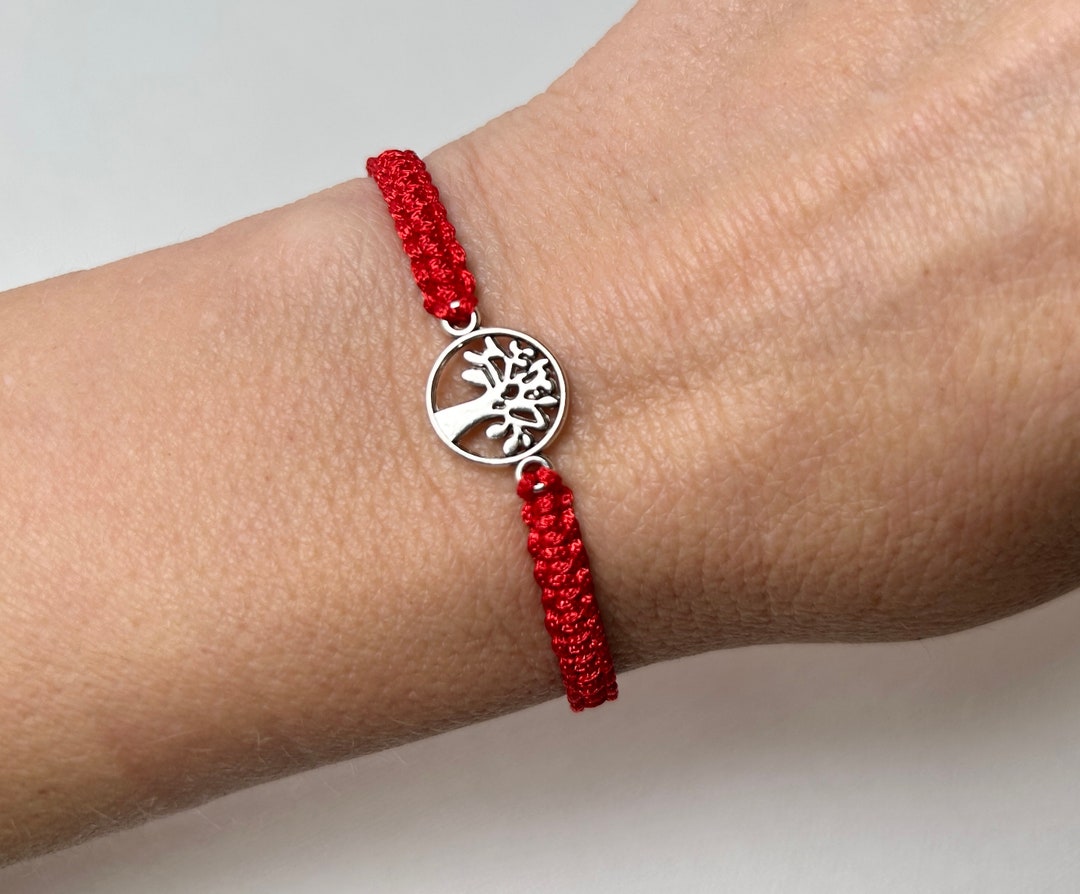 Tree of Life Charm Red Macrame Bracelet in a Gift Box With a Wish Card ...