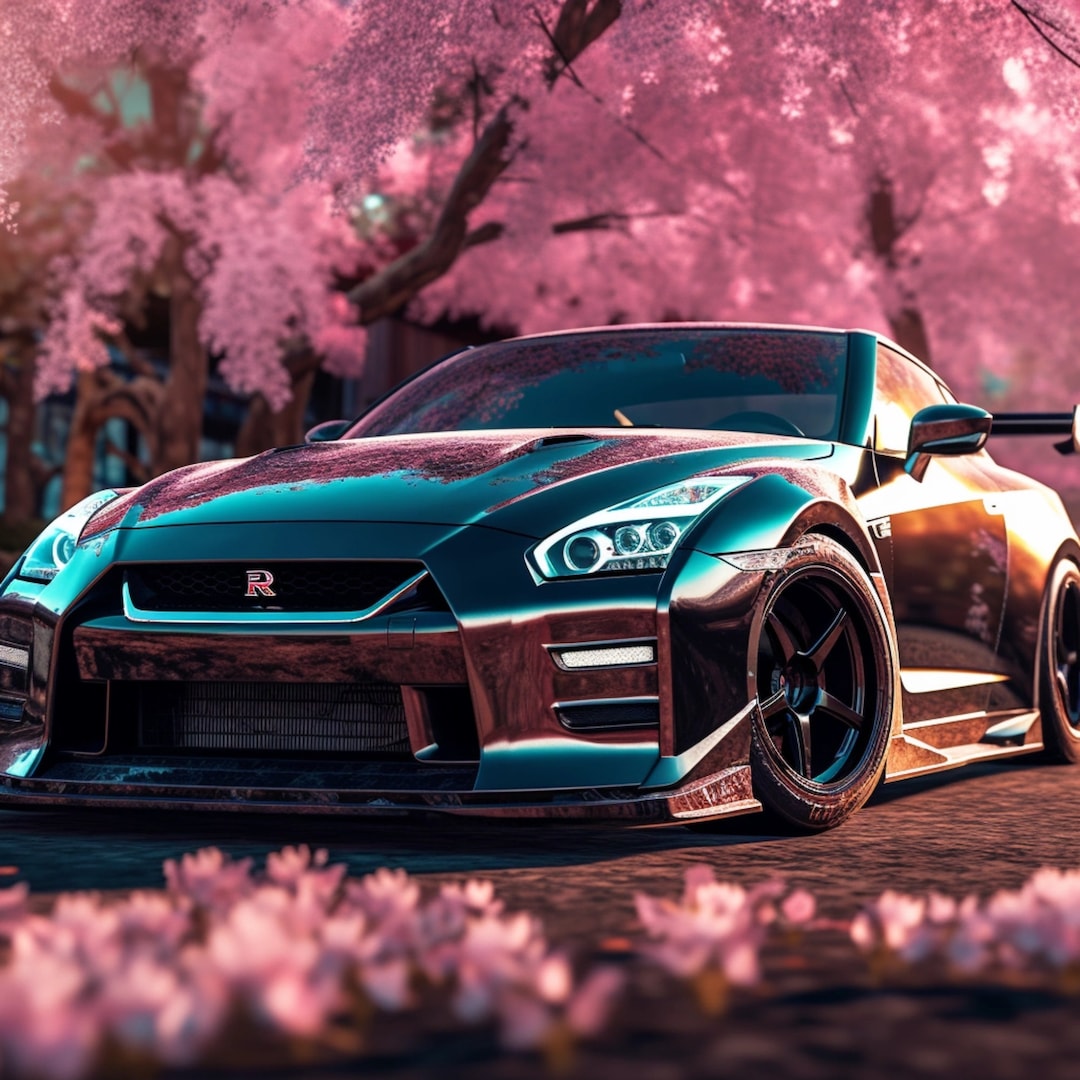 GTR Infront of Cherry Blossom Trees Digital Print - Etsy