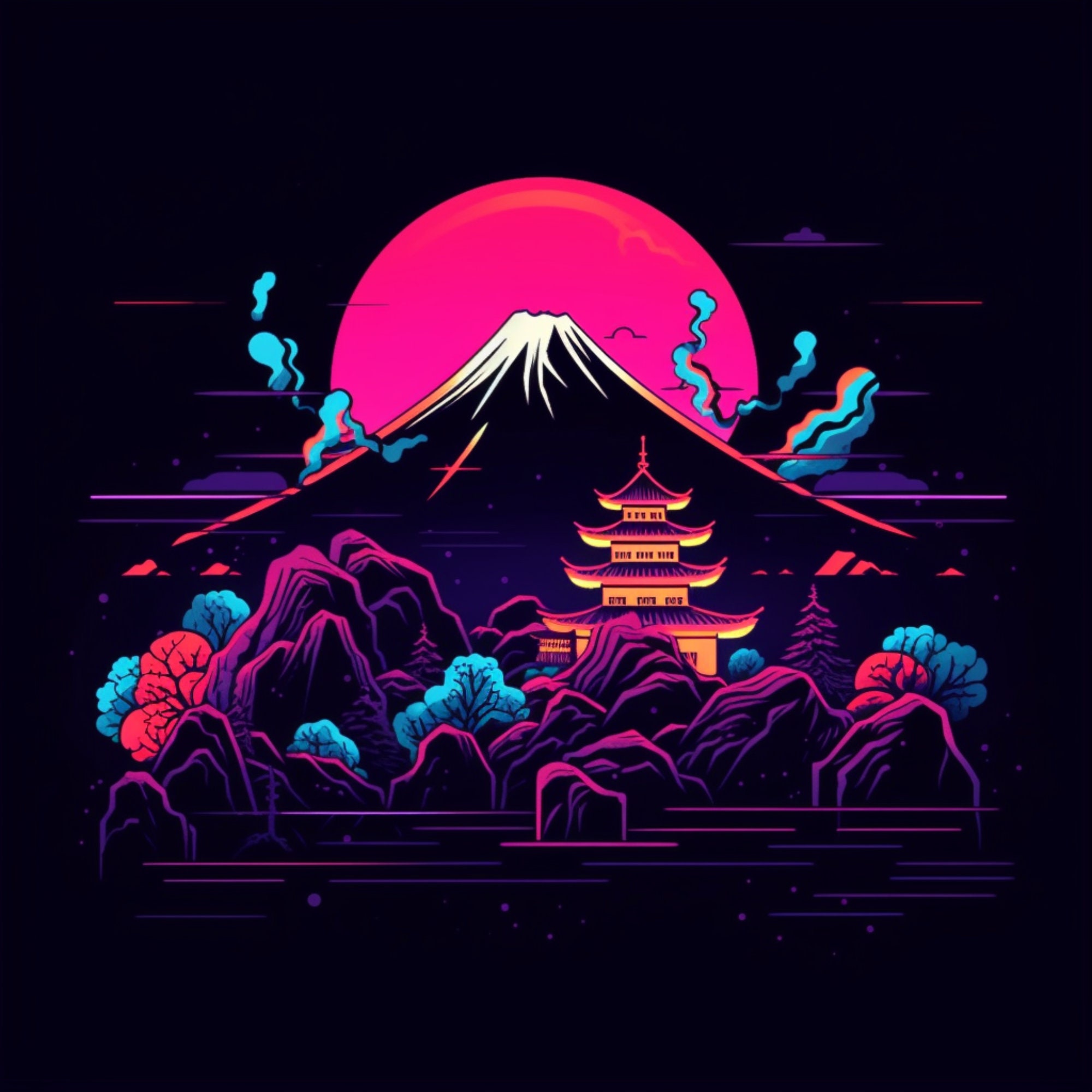 Japanese Neon Mount Fuji Digital Print - Etsy