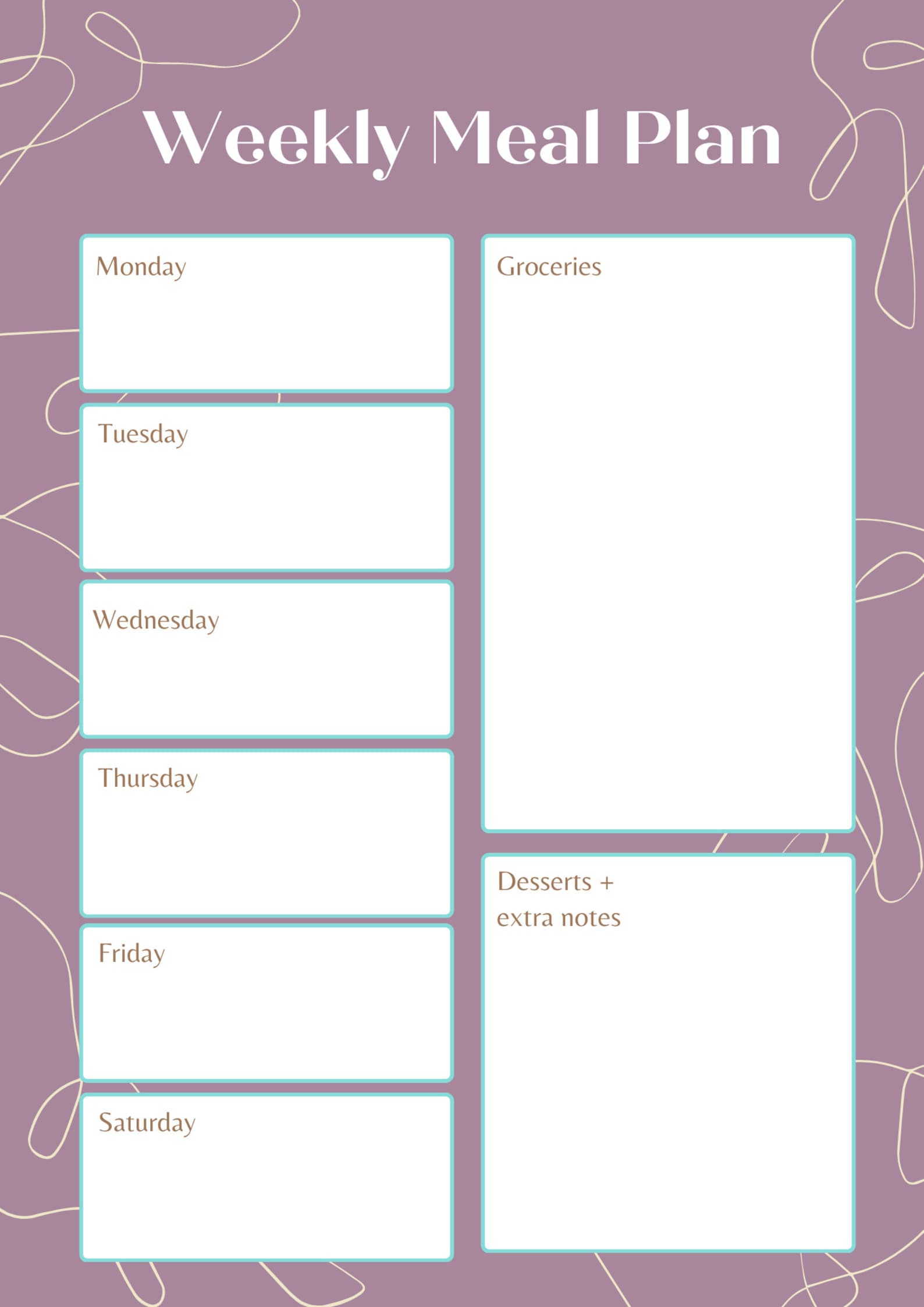 Simple Meal Plan Template Download - Etsy