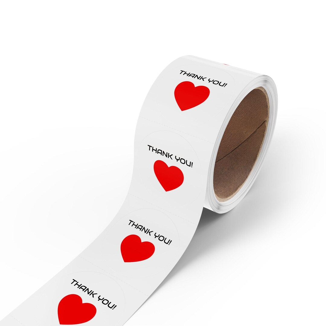 Heart Thank You Sticker Roll | Glossy BOPP Stickers - Etsy