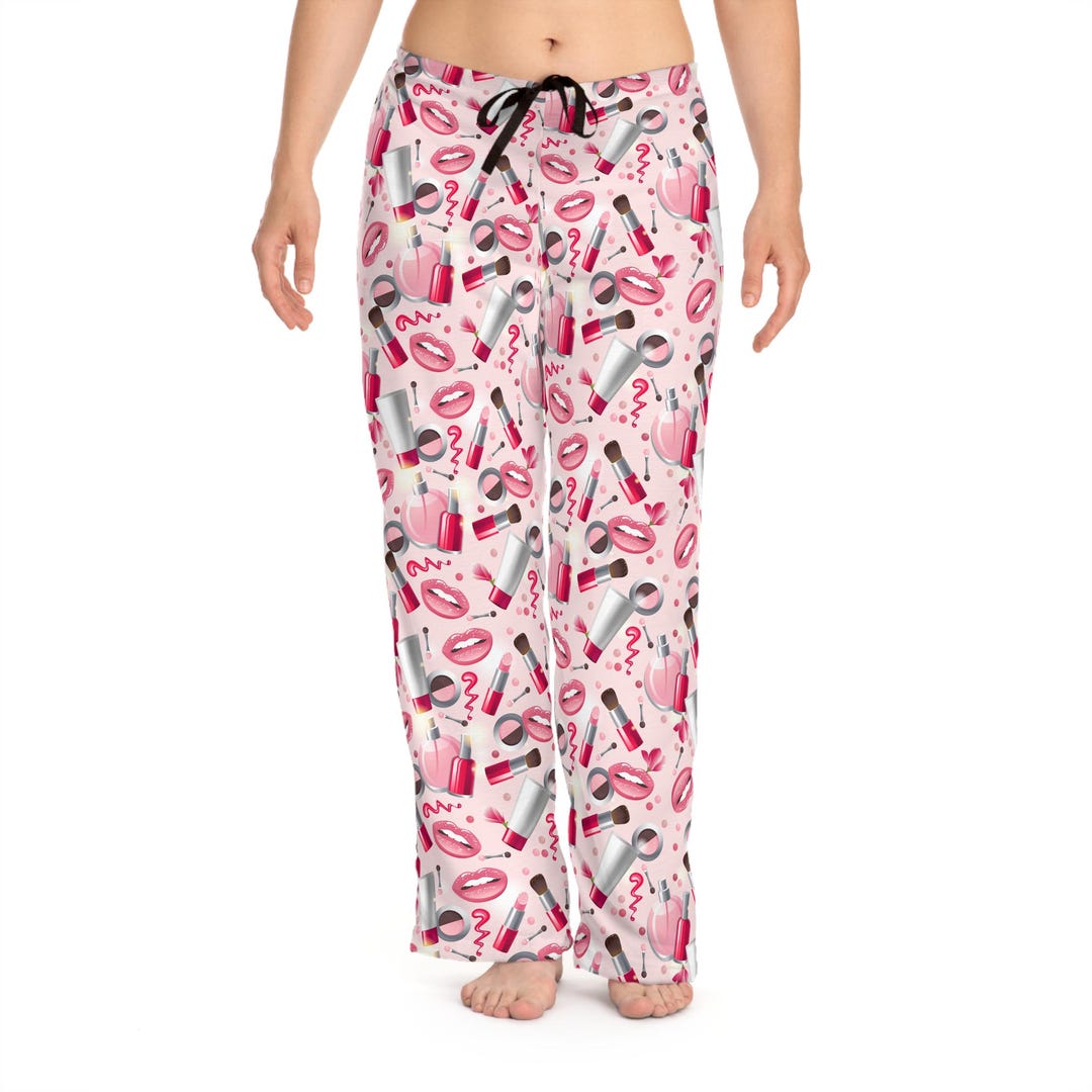 Cosmetic Print Pajama Pants | Lipstick & Lip Gloss Pattern, Makeup ...