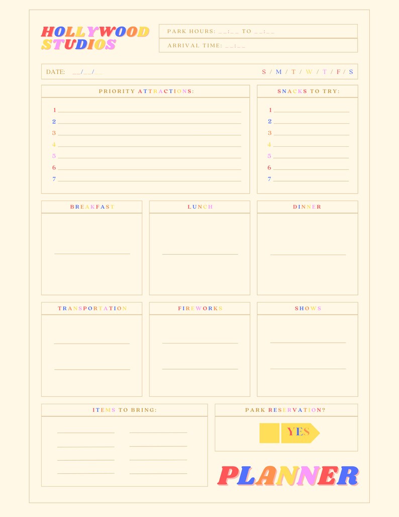 Printable Hollywood Studios Planner Page - Etsy