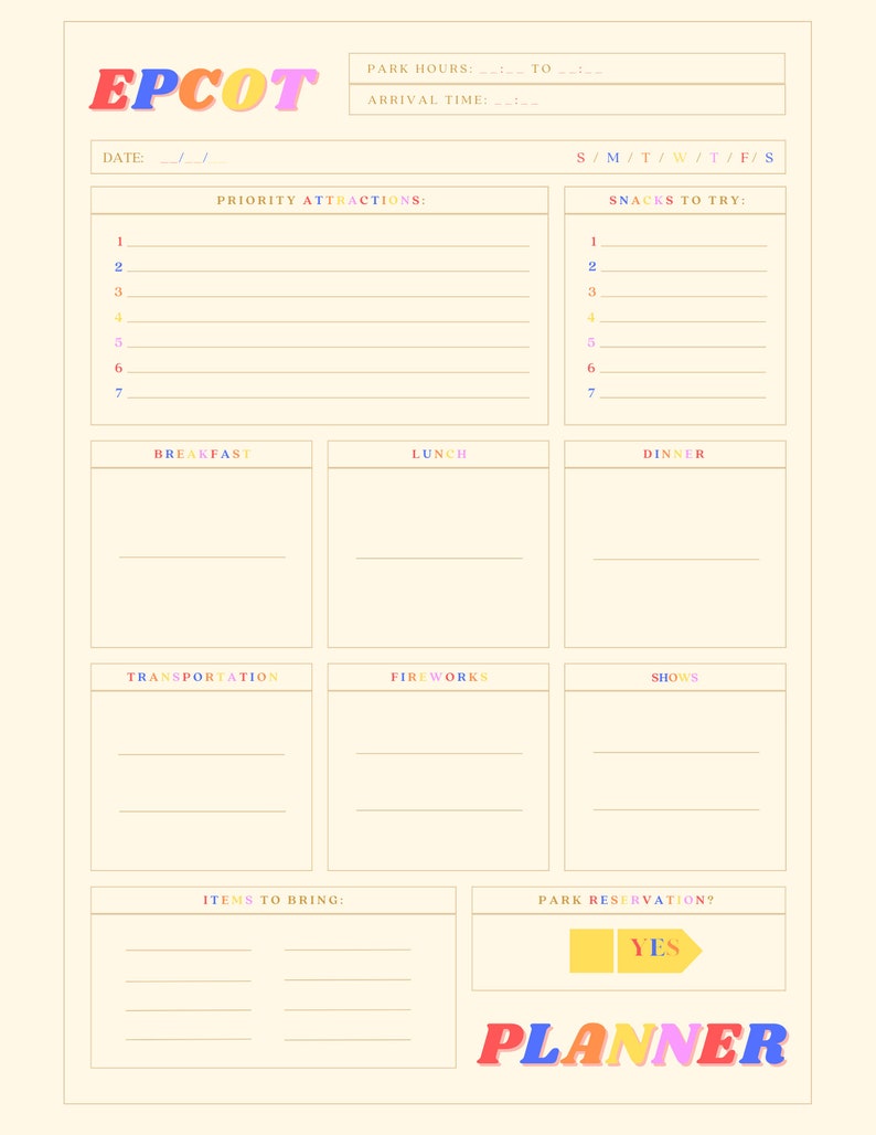 Printable Epcot Planner Page - Etsy