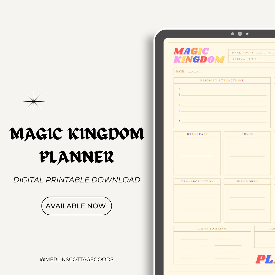 Printable Magic Kingdom Planner Page - Etsy