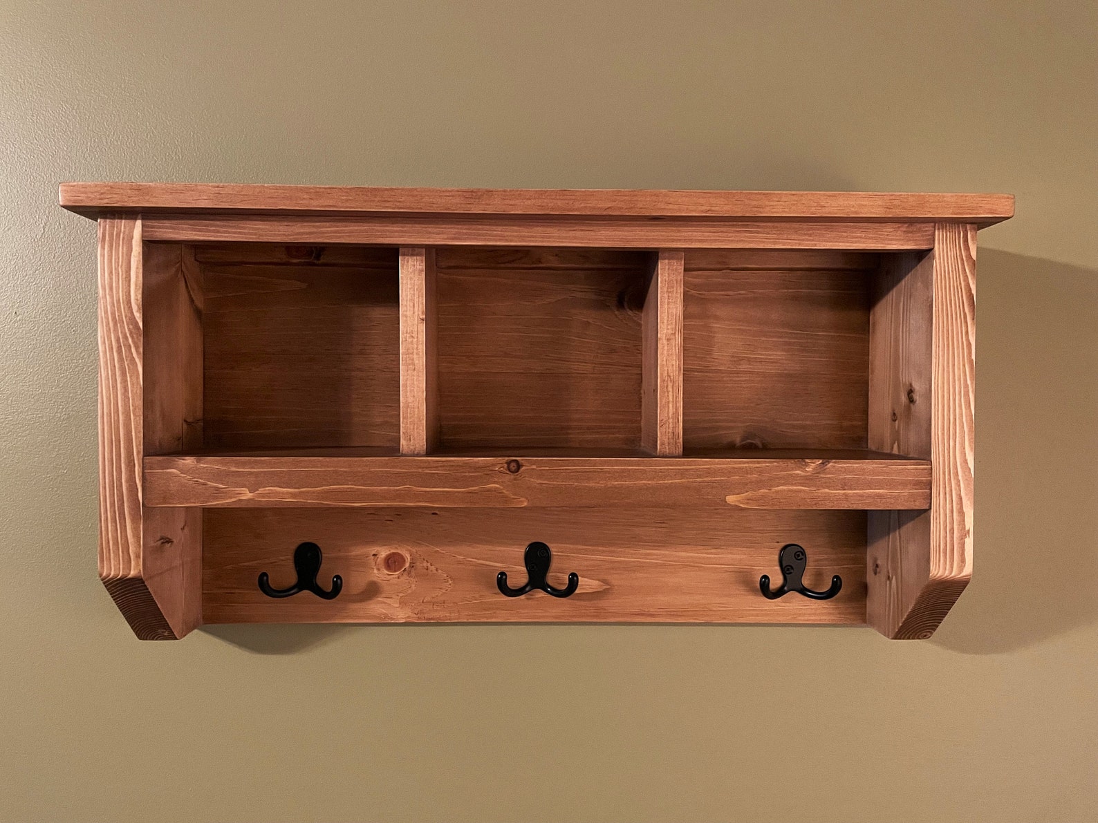 Handmade Rustic Pine Wood Shelf and Coat Hanger With Cubbies - Etsy