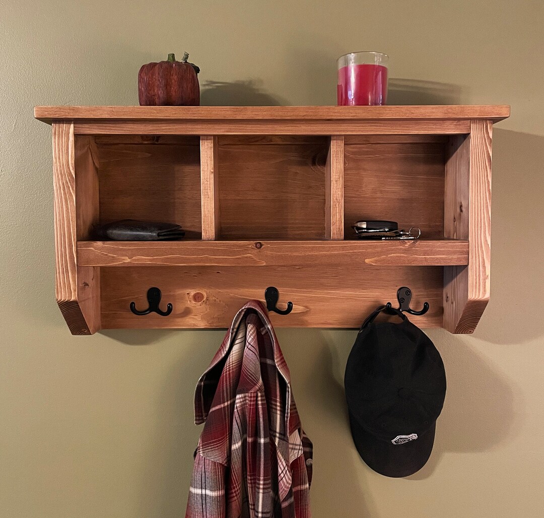 Handmade Rustic Pine Wood Shelf and Coat Hanger With Cubbies - Etsy