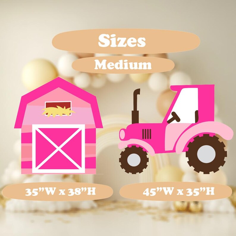 Pink Tractor Party Prop, Farm Theme Baby Shower, Cutouts ,tractor and ...