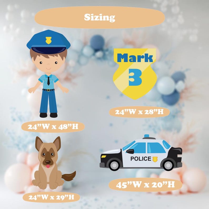Police Party Cutout Props: Officer, Car, Dog & Badge - Lawn Sign Decor ...