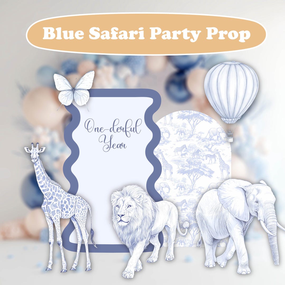 Blue Toile Safari Animals Cutouts, Chinoiserie Toile De Jouy Baby ...
