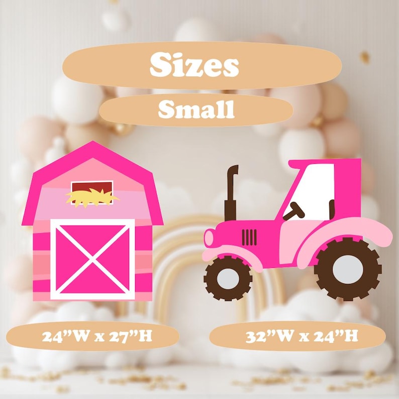 Pink Tractor Party Prop, Farm Theme Baby Shower, Cutouts ,tractor and ...