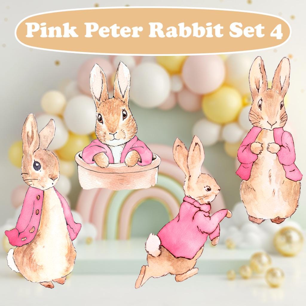 Pink Peter Rabbit Cutouts Set 4, Storybook Baby Shower, Gender Reveal ...