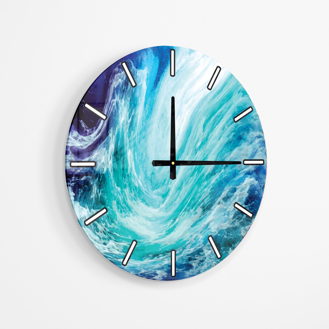 Ocean Wave Blue Wall Clock Acrylic Wall Clock Mid Century Modern Wall ...