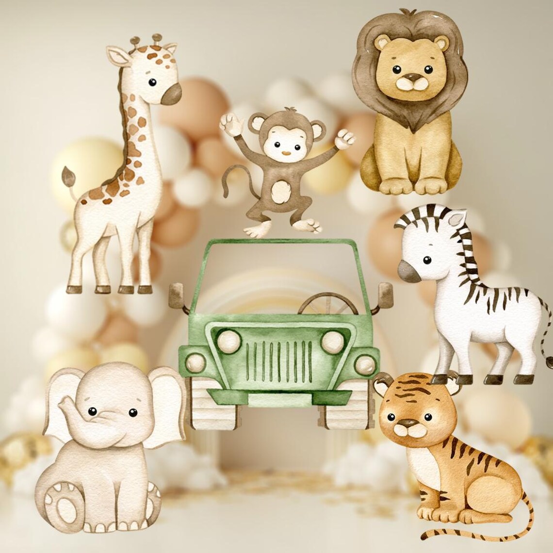 Neutral Safari Animals Cutouts, Wild One, Party Decoration, Baby Shower ...
