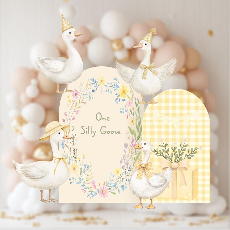 Yellow Silly Goose Cutouts, First Birthday Decor, Vintage Goose, Baby ...