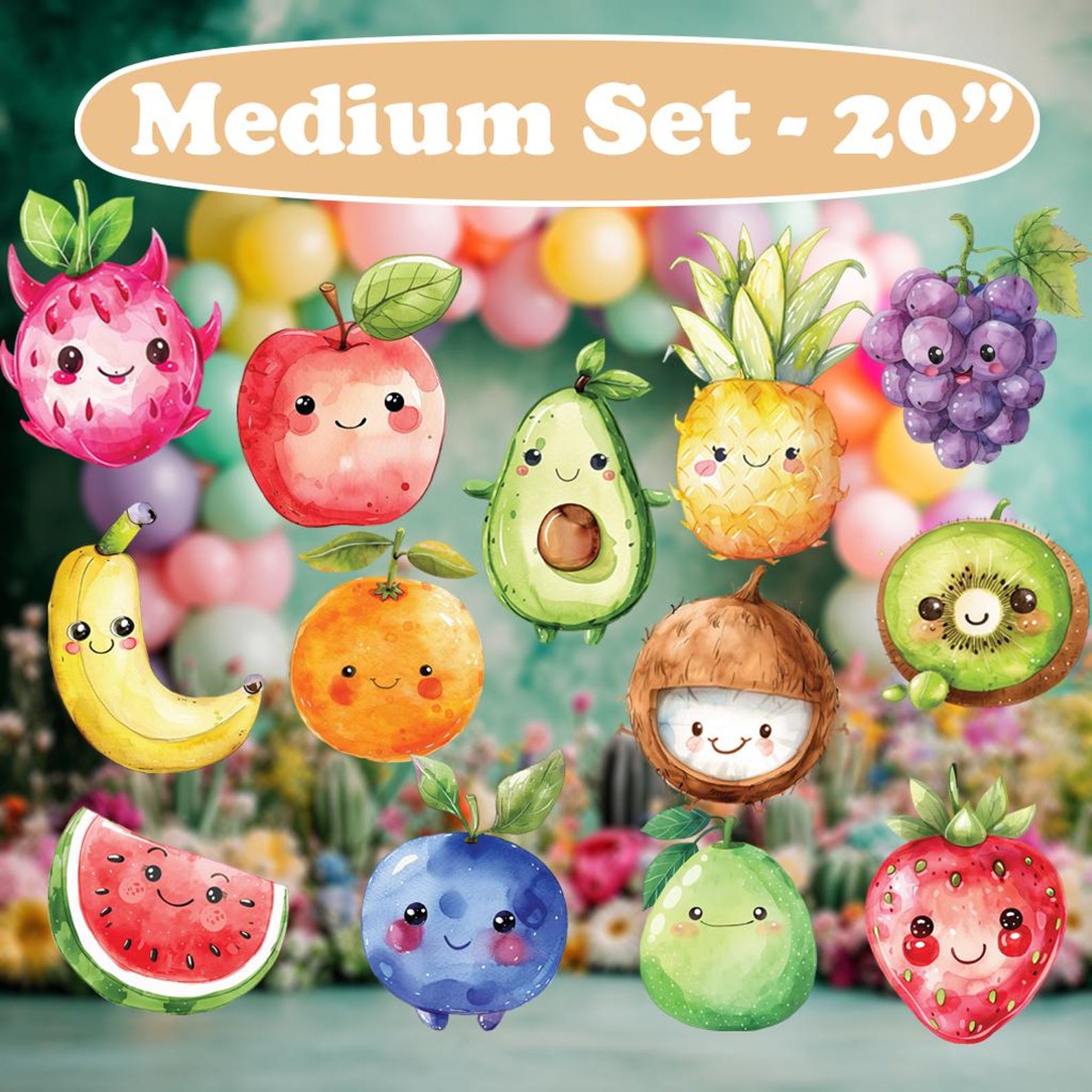 Kawaii Fruits Cutouts, Hey Bear Sensory Props, Tutti Fruity Party Decor ...