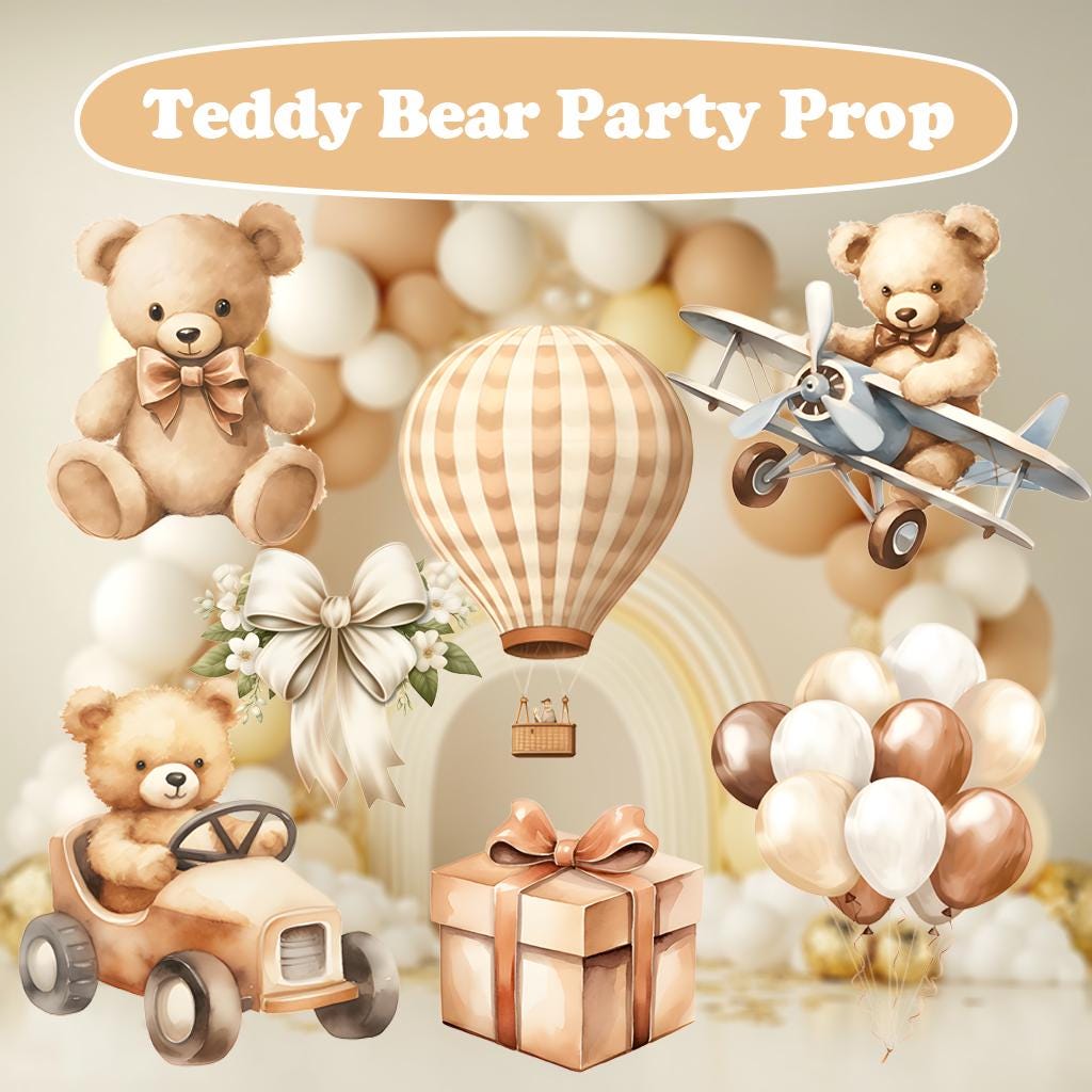 Neutral Teddy Bear Party Prop, Boho Teddy Bear Theme Baby Shower, Bear ...