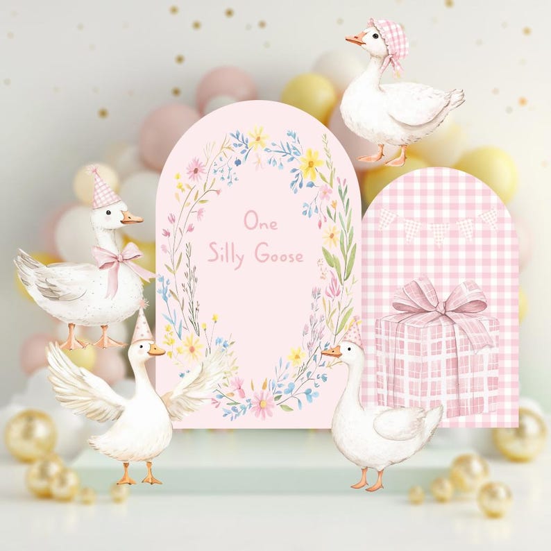 Pink Silly Goose Cutouts, Pink Baby Shower Props, One Silly Goose, Baby ...