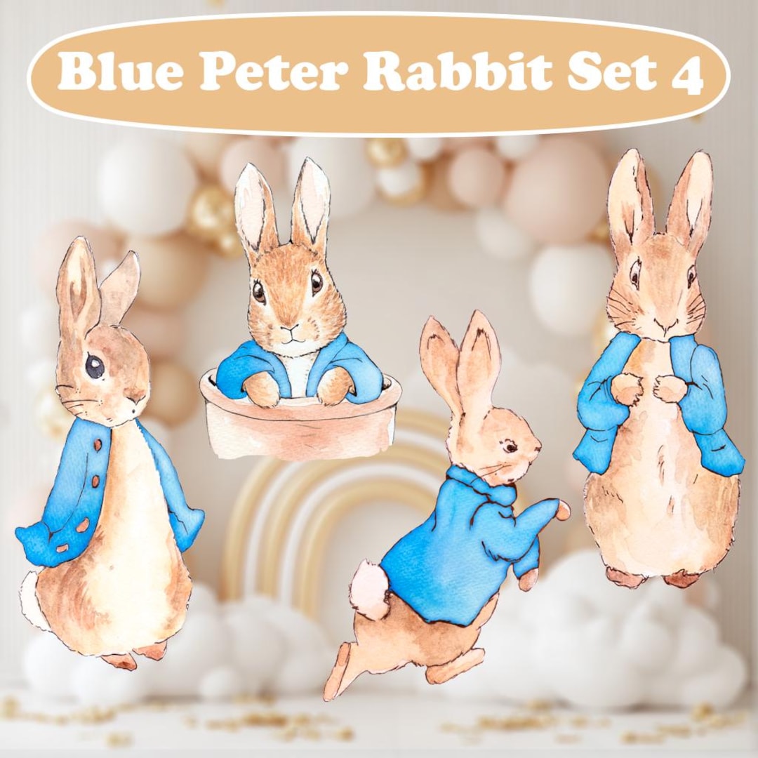 Blue Peter Rabbit Cutouts Set 4, Storybook Baby Shower, Peter Rabbit ...