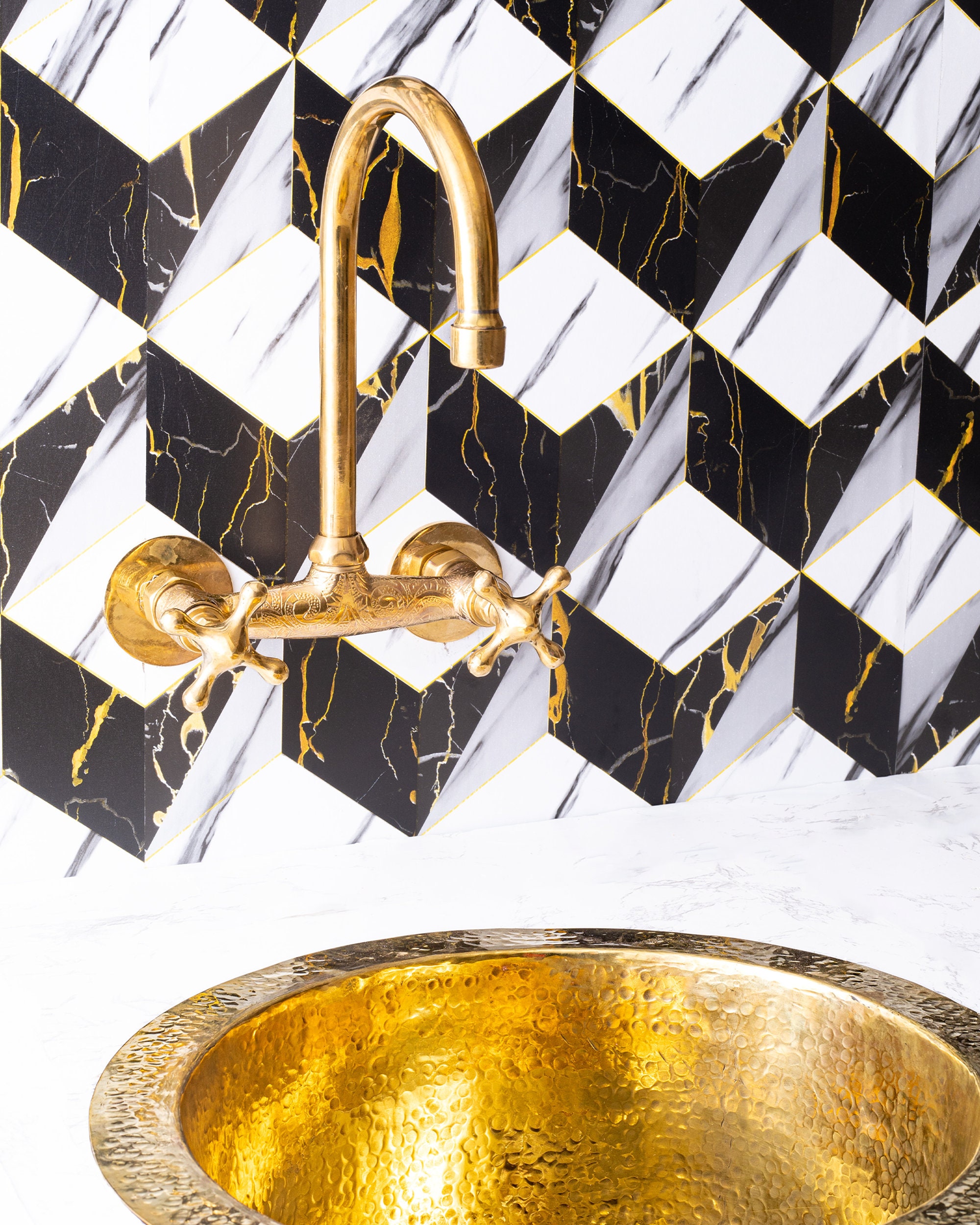 Vessel and Kitchen Sink Wall Mounted Faucet, Unlaquered Gooseneck Tap ...