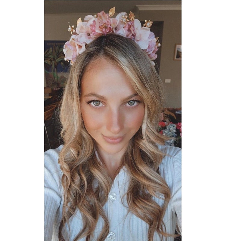 Races Headband Fascinator Flower Crown Melbourne Cup Rose Gold Pink ...