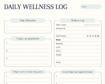 Printable Daily Wellness Log - Etsy