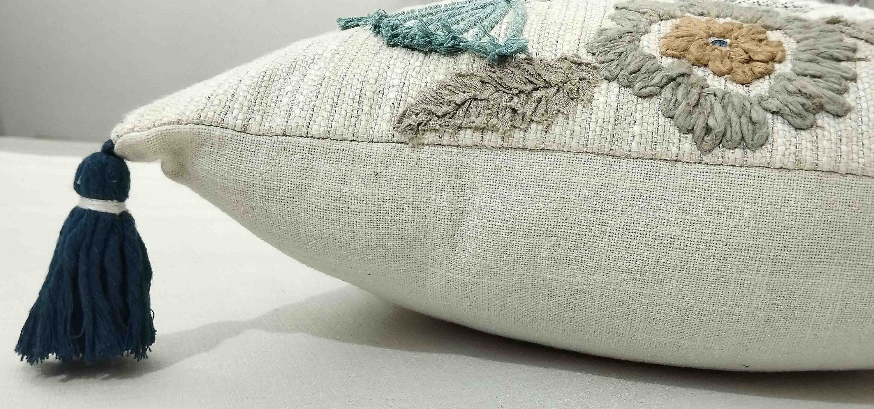 Hand Crafted 3D Floral Embroidered Cushion With Multiple Embroidery ...