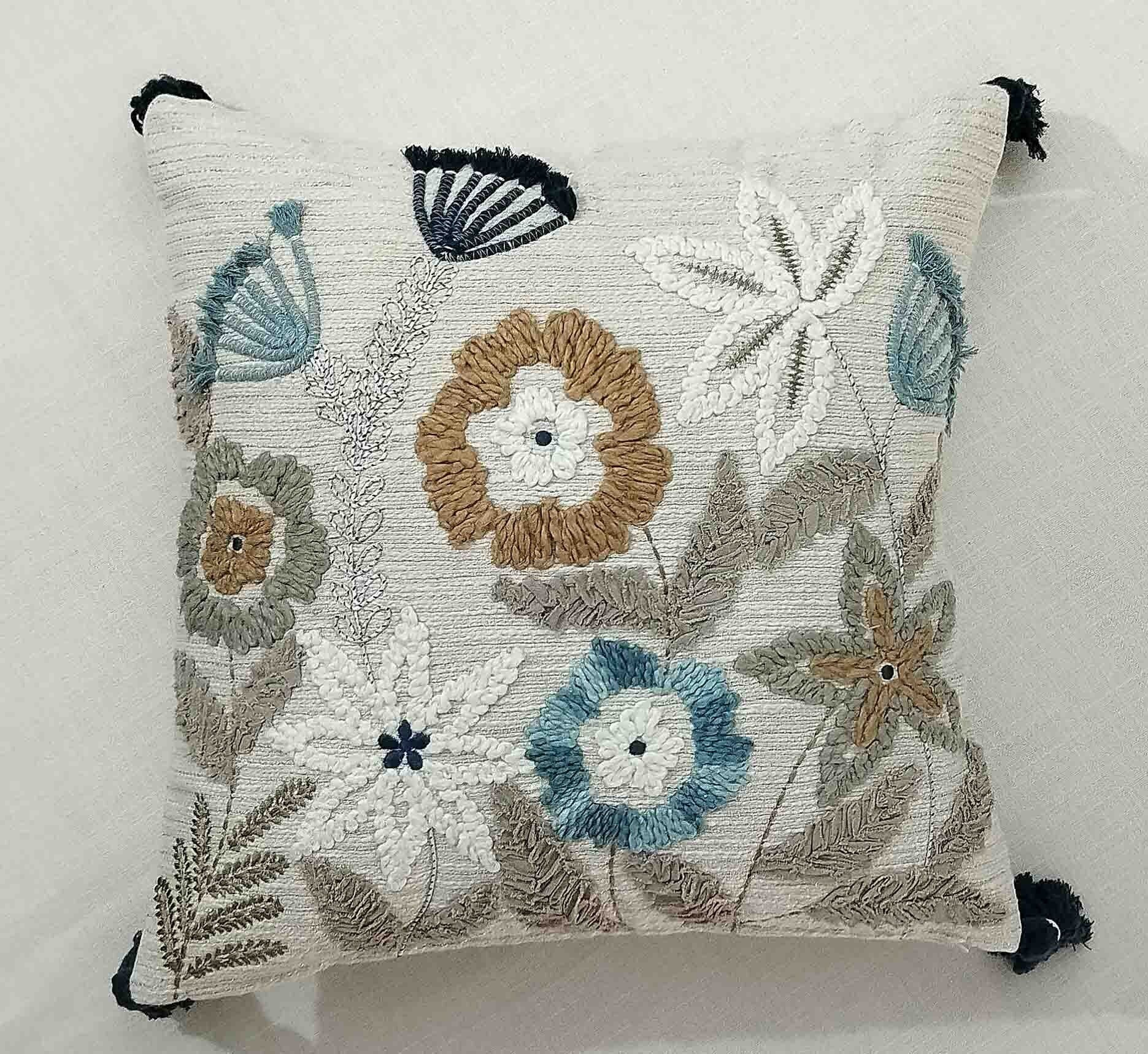 Hand Crafted 3D Floral Embroidered Cushion With Multiple Embroidery ...