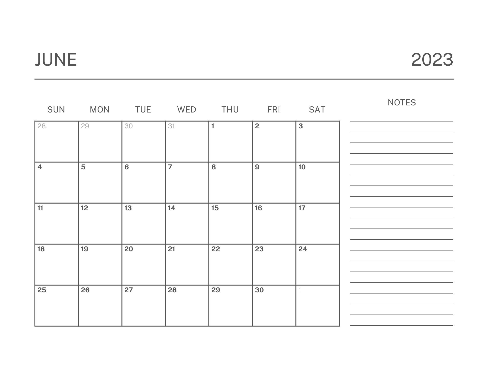 Printable 2023 Minimal Calendar With Notes - Etsy