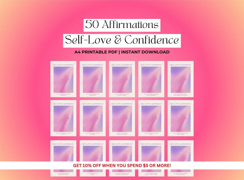 50 Positive Affirmations-printable Digital Affirmation Cards-slef-love ...
