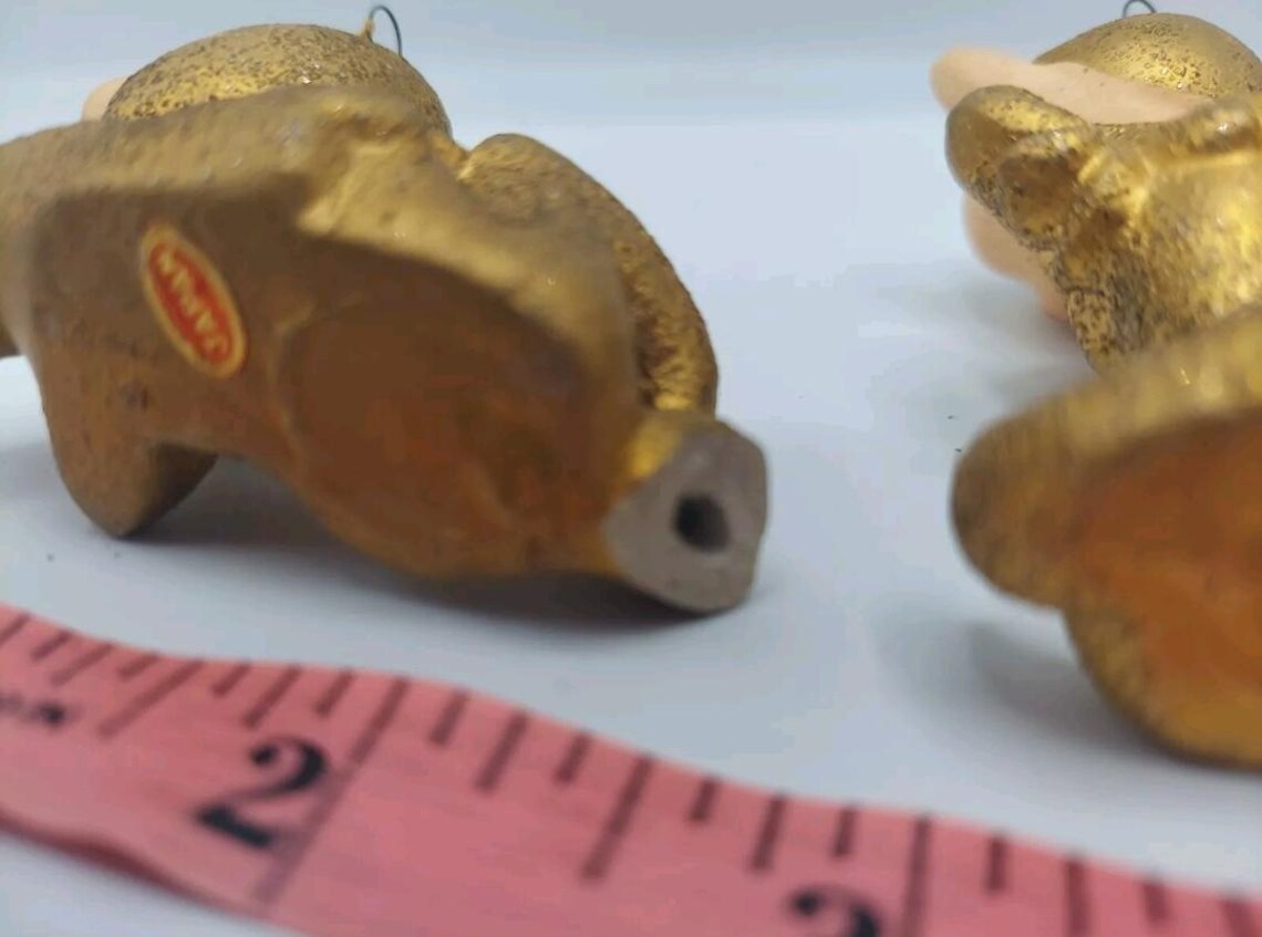 Vintage Lot of 2 1960's Gold Glittery Christmas Ceramic Pixie Elves Elf ...