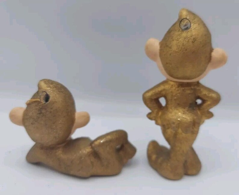 Vintage Lot of 2 1960's Gold Glittery Christmas Ceramic Pixie Elves Elf ...