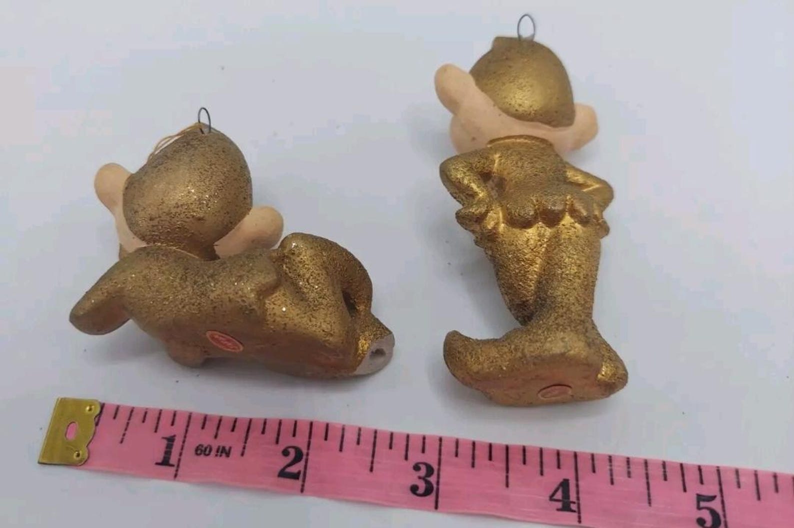 Vintage Lot of 2 1960's Gold Glittery Christmas Ceramic Pixie Elves Elf ...