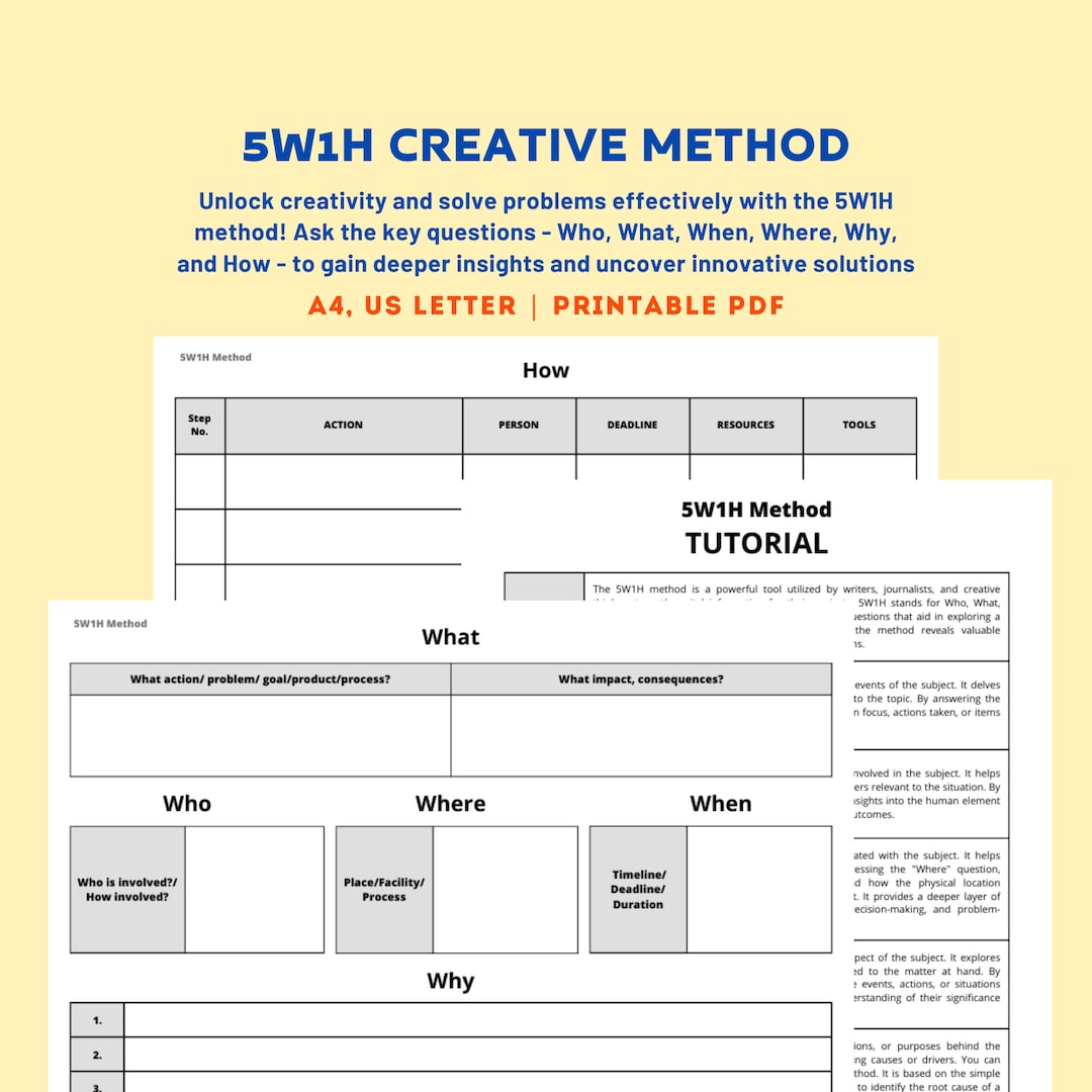 Printable 5W1H Creative Method Template| Five Ws and One H Method - Etsy