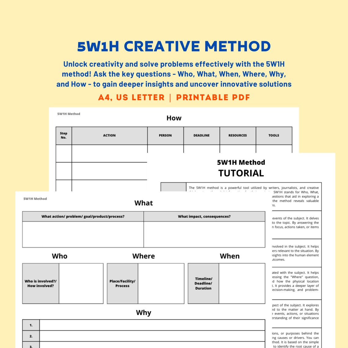Printable 5W1H Creative Method Template| Five Ws and One H Method - Etsy