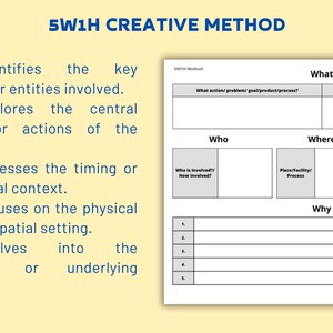 Printable 5W1H Creative Method Template| Five Ws and One H Method - Etsy