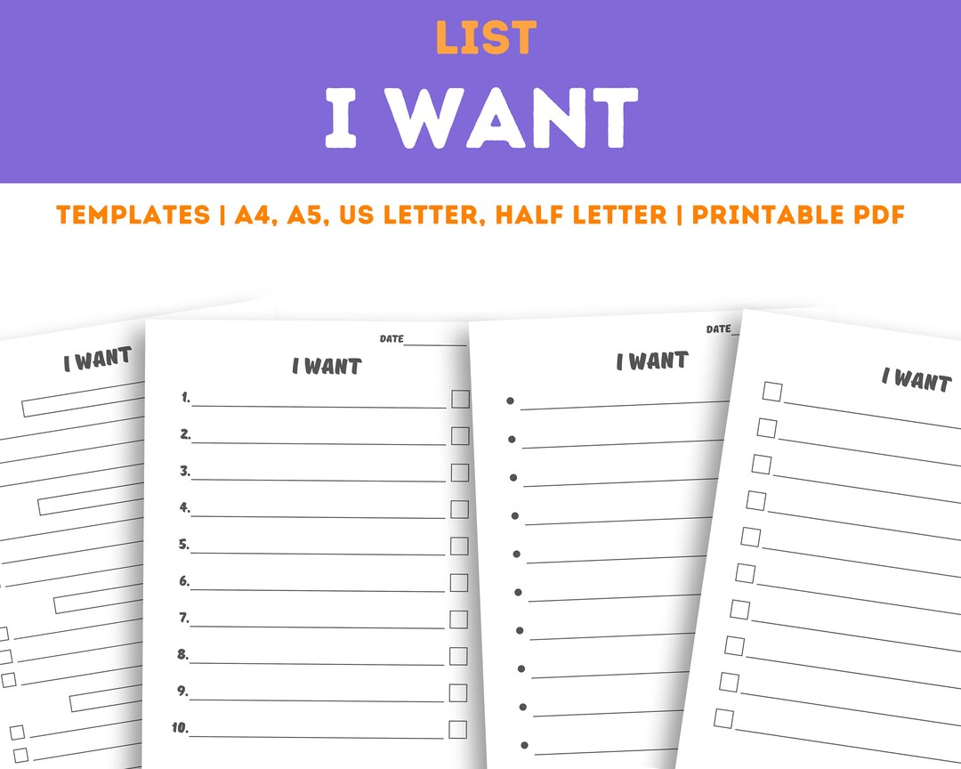 The “I Want” List Template | Printable Planner | Personal Growth ...
