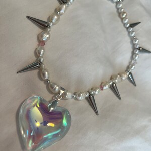 Spiked Glass Heart Pearl Necklace - Etsy