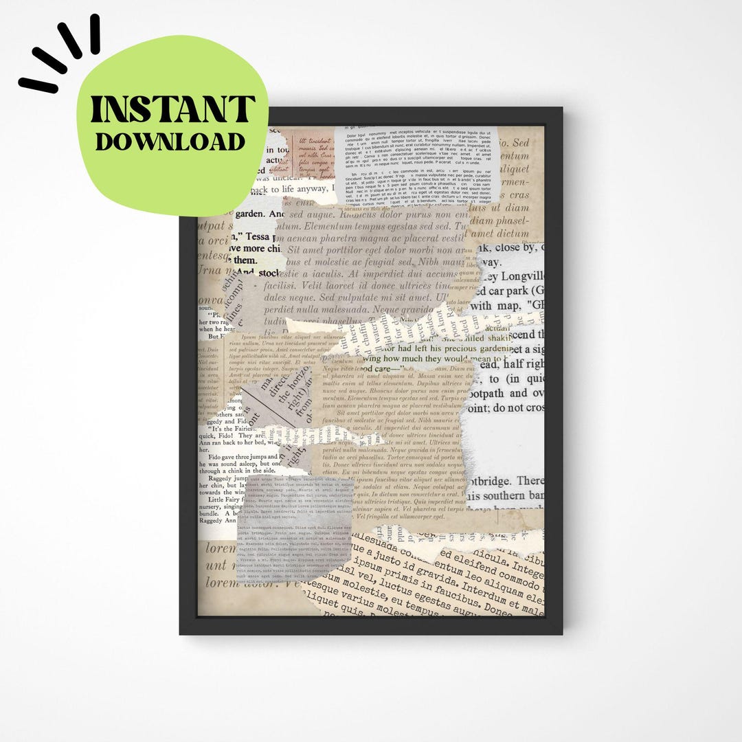 Vintage Book Paper Collage Wall Art | Digital Download Artwork ...
