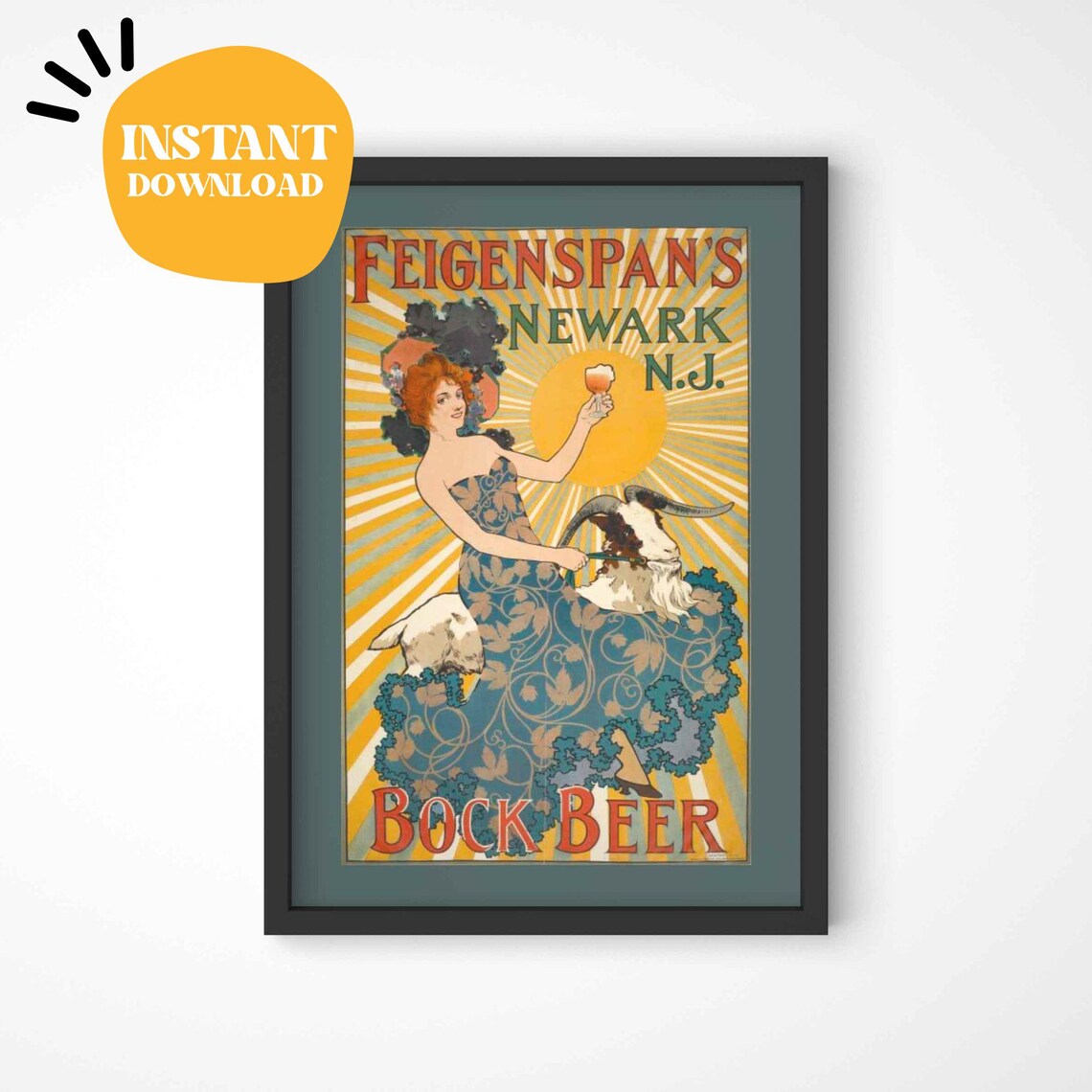 Vintage Bock Beer Poster: Feigenspan's Brewery Art (digital Download ...